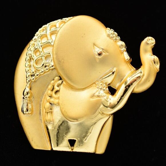 Ajc | Jewelry | Ajc Elephant Brooch Pin Calf Baby Brushed Gold Vintage ...